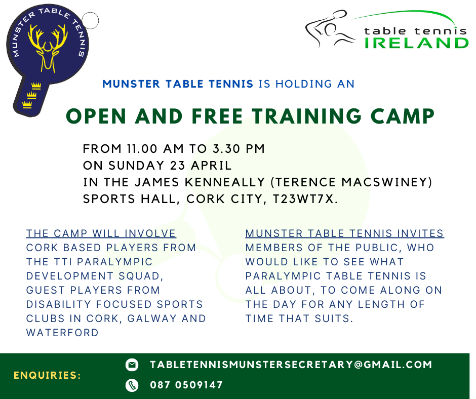 Munster Table Tennis Open Training Camp | Cork Sports Partnership
